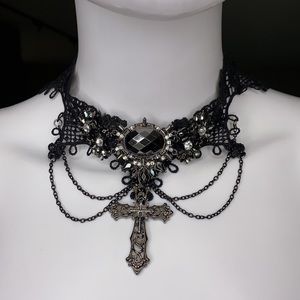 Cache | Jewelry | Cache Lace Crochet Jeweled Cross Necklace | Poshmark